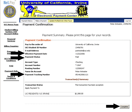 Make an Electronic Payment via ZOT Account Online